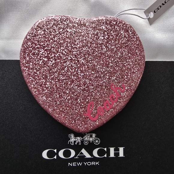 Coach | Accessories | Coach Glitter Pink Heart Shaped Compact Mirror ...